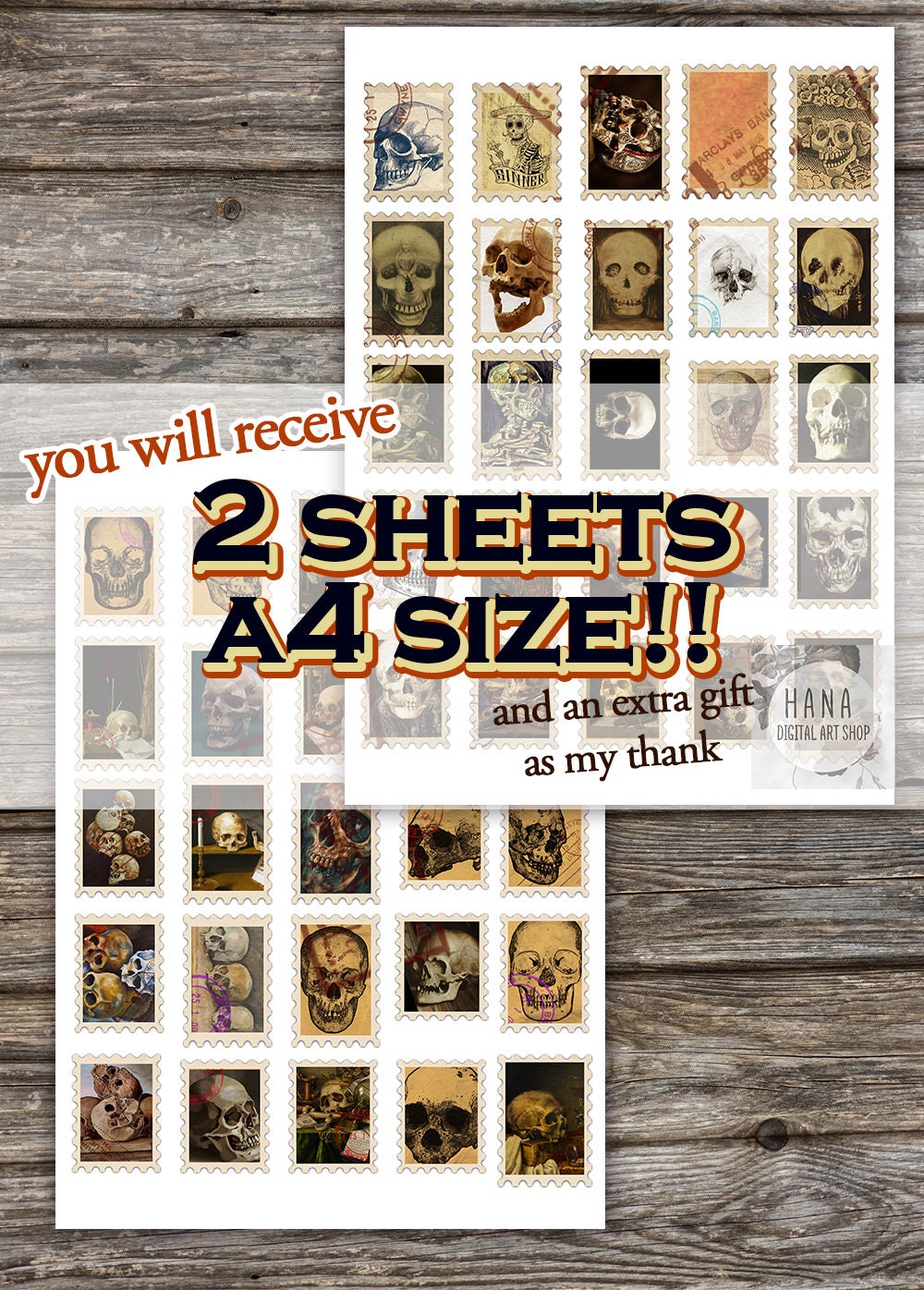 50 SKULL STAMPS, Horror Printable Stamp, Vintage Stamp, Gothic Stamps ...