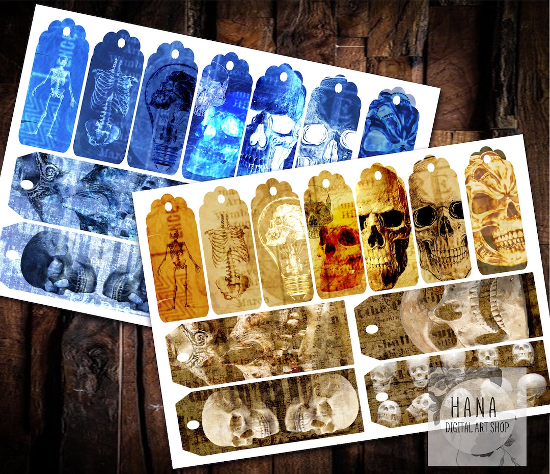 SKULL BOOKMARKS, Digital Bookmark, Horror Bookmark, Digital Ephemera ...