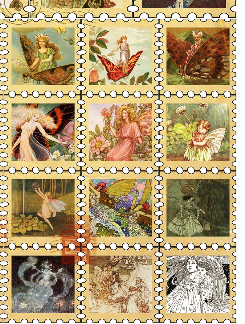 48 FAIRY STAMPS, Fairy Printable Stamp, Vintage Stamp, Fairy Stamps ...