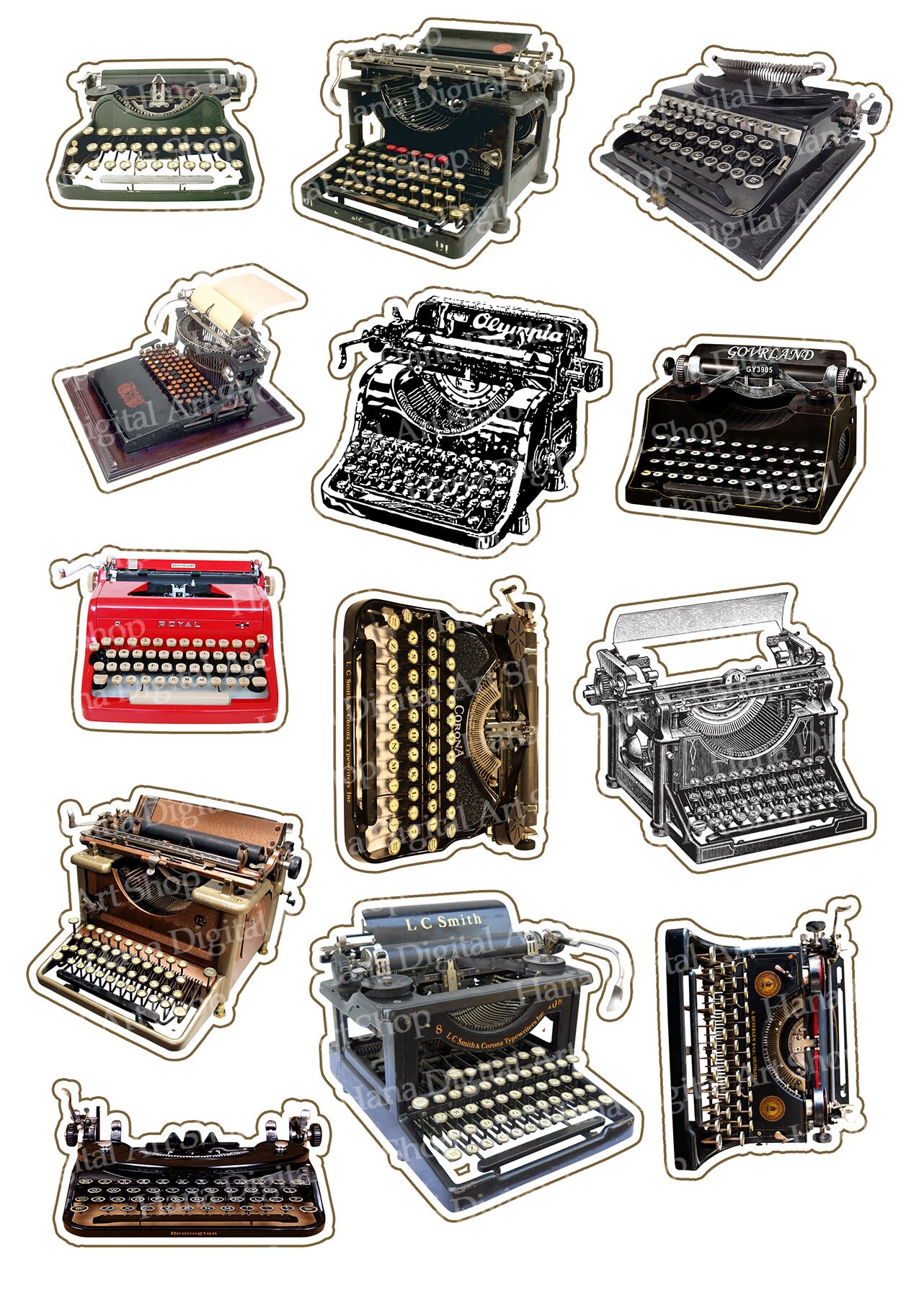 Vintage Typewriter Stickers, Bird Clip Art, Junk Journal (digital ...