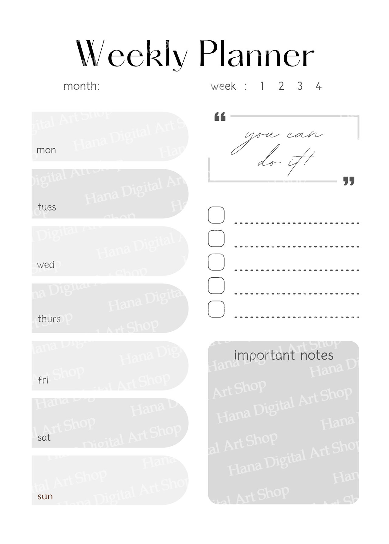 Weekly Planner Printable Pages, Minimalist Weekly Schedule, Week at a ...
