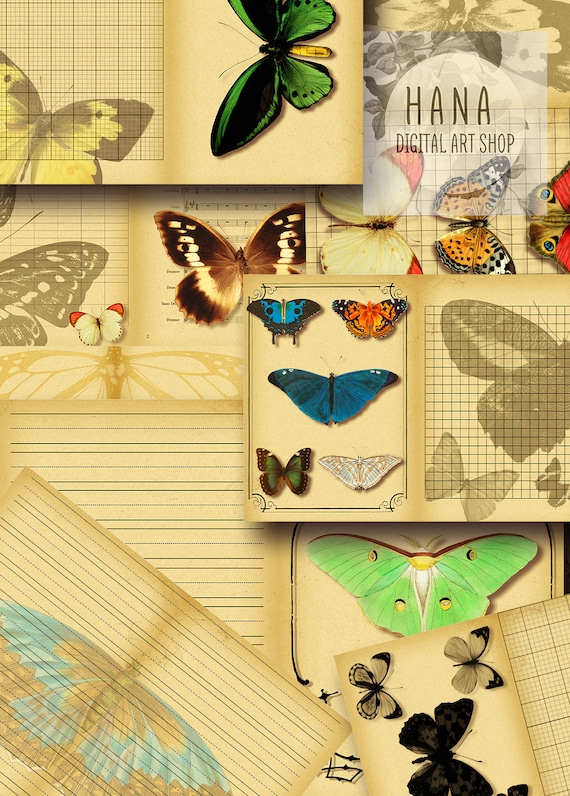 DIGITAL BUTTERFLY Journal Printable Pages Ephemera Junk | Etsy
