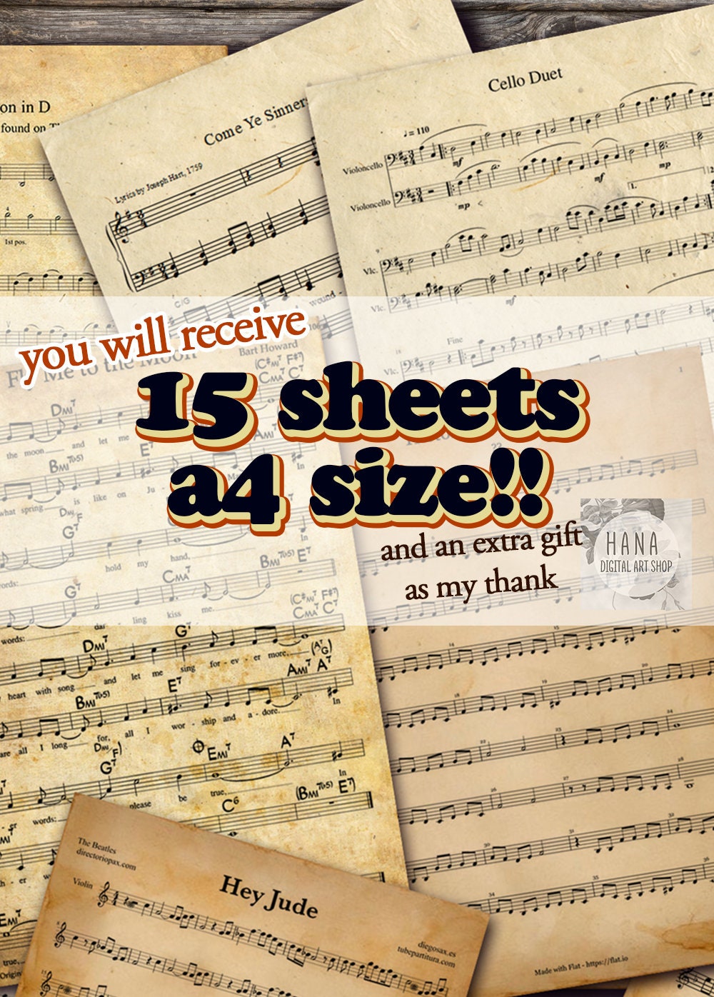 VINTAGE MUSIC SHEETS, Real Vintage Music Sheets, Vintage Paper ...