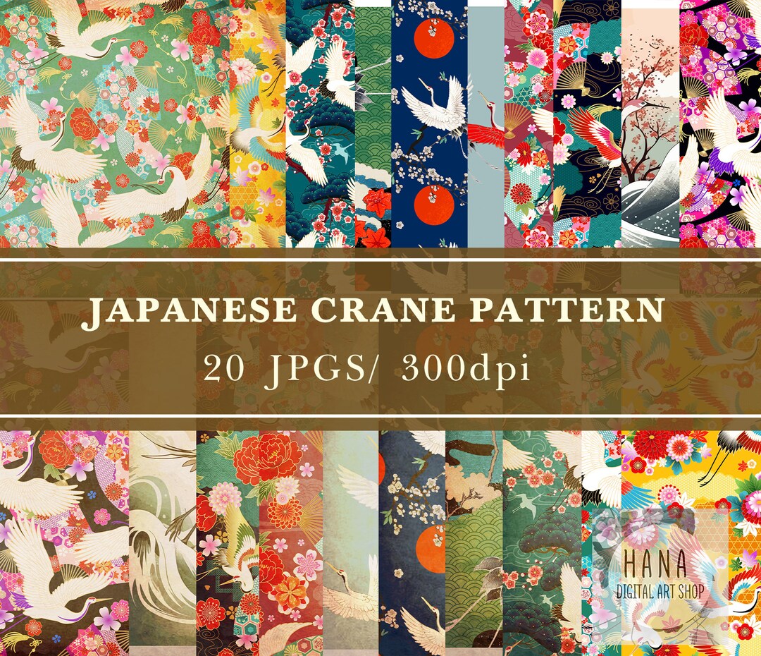 JAPANESE CRANE PATTERN Paper, Japanese Bird and Fan Pattern, Japanese ...