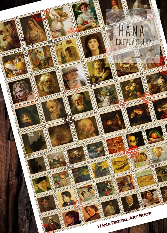 48 OIL PAINTING STAMPS Printable Stamp Vintage Stamp | Etsy