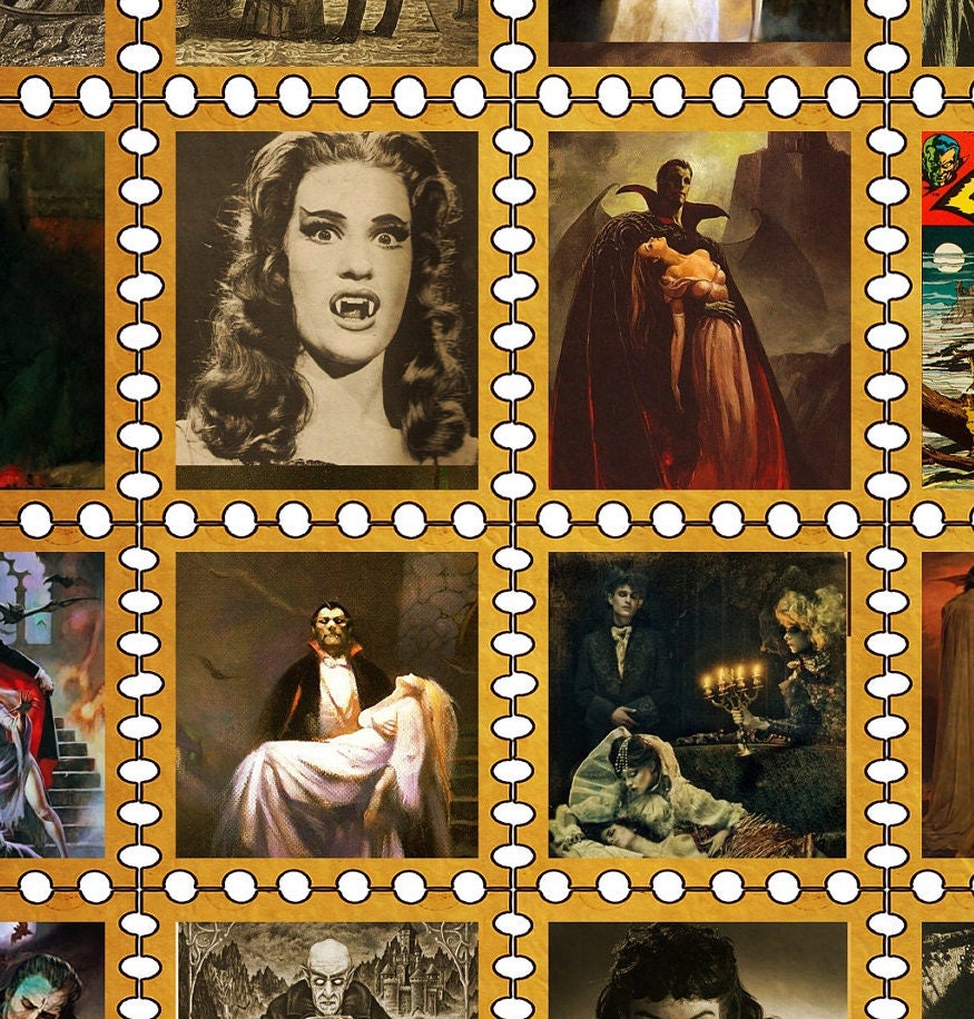 48 VAMPIRE STAMPS, Book of Shadow , Vintage Journal, Dracula Art ...