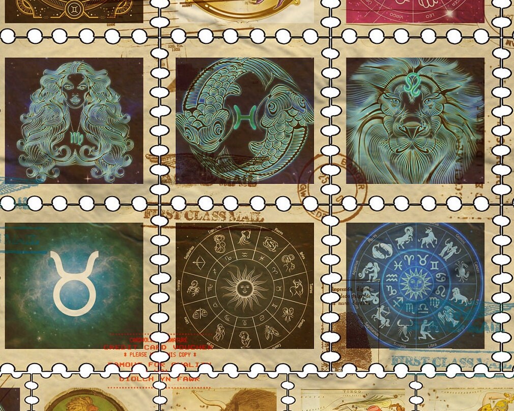 48 ZODIAC STAMPS, Printable Stamp, Vintage Stamp, Horoscopes Stamps ...