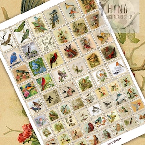 Vintage Bird Stamps, Printable Ephemera, Scrapbook Art (digital ...