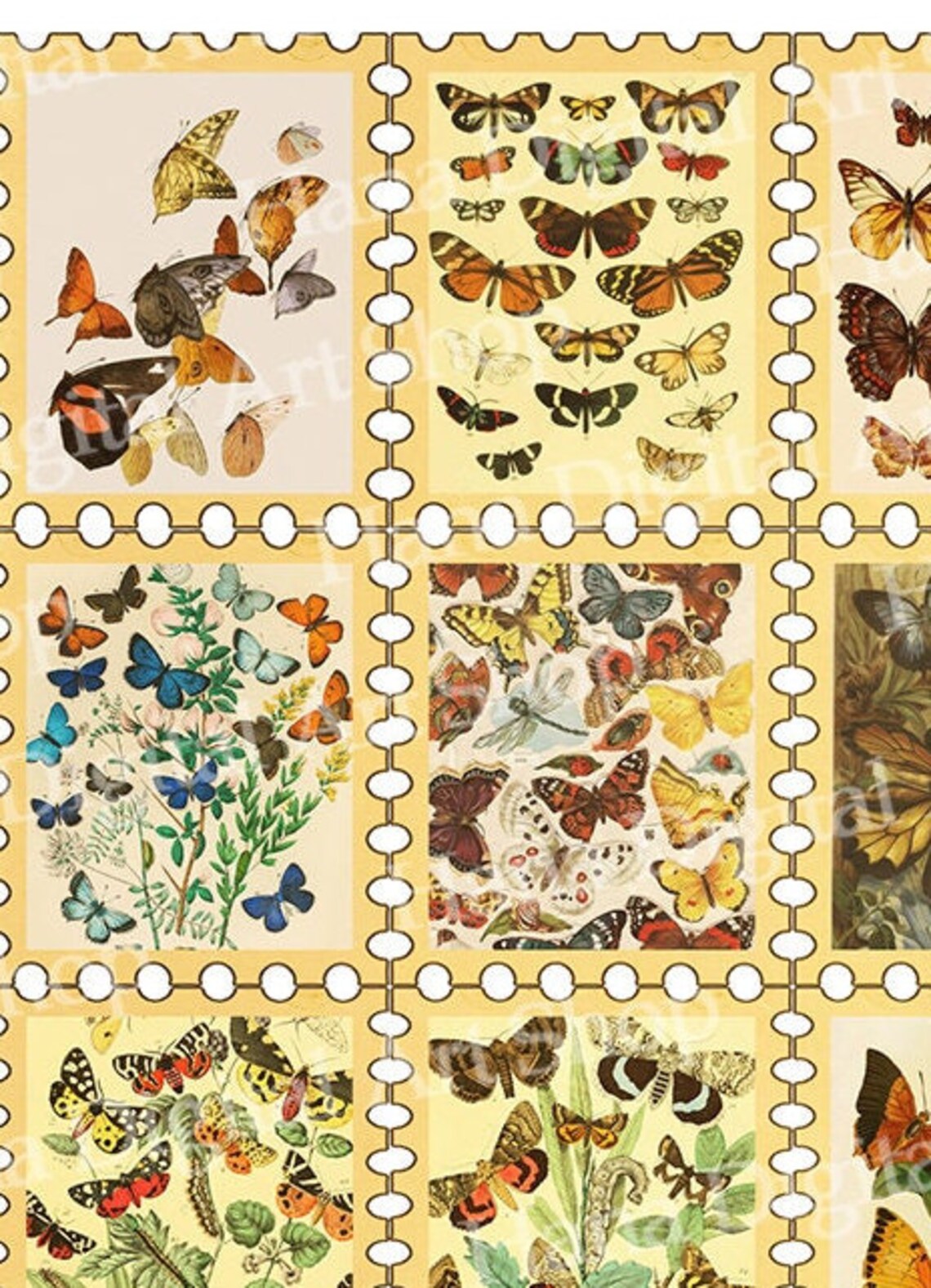 48 BUTTERFLY STAMPS, Printable Stamp, Vintage Stamp, Fairy Stamps ...