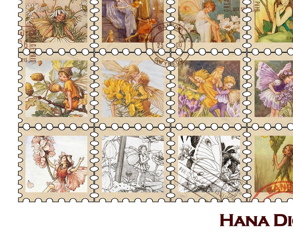 48 FAIRY STAMPS, Fairy Printable Stamp, Vintage Stamp, Fairy Stamps ...
