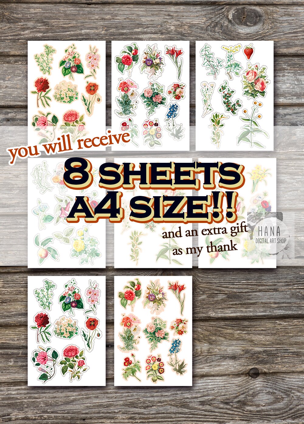 VINTAGE FLOWER CLIPART, Ephemera, Junk Journal Kit, Scrapbooks, Paper ...