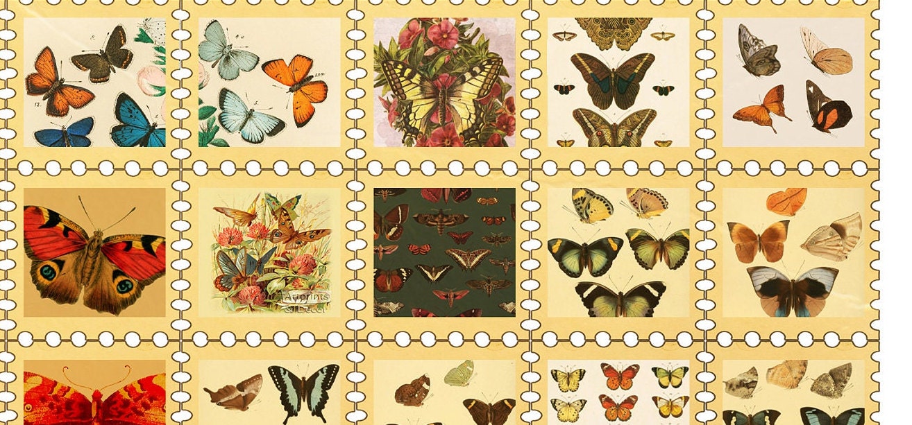 48 BUTTERFLY STAMPS, Printable Stamp, Vintage Stamp, Fairy Stamps ...