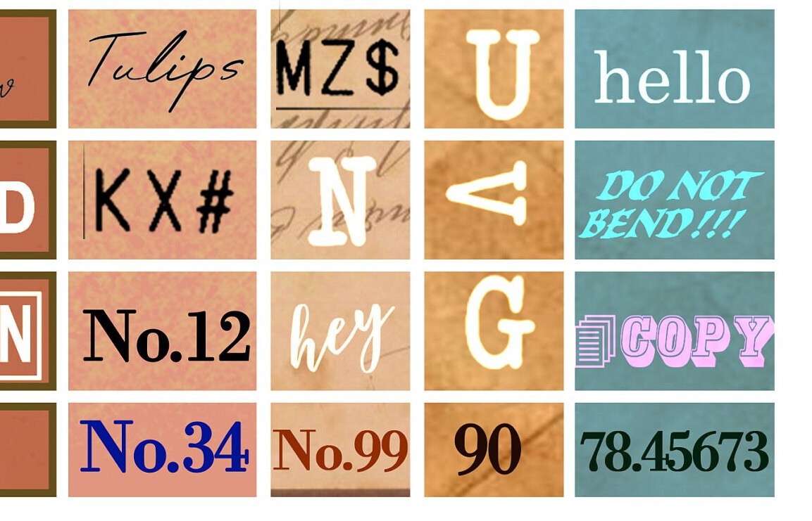 RANDOM TEXT & NUMBERS Clip Art, Printable Vintage Labels, for Journal ...