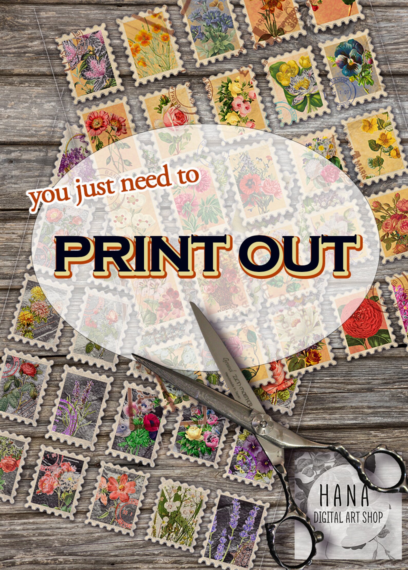 50 FLOWER STAMPS, Printable Stamp, Vintage Letters, Vintage Stamps ...