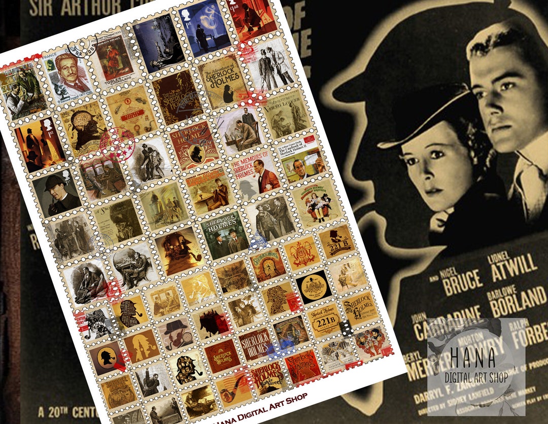 48 SHERLOCK HOLMES STAMPS, Printable Stamp, Vintage Stamp, Holmes ...