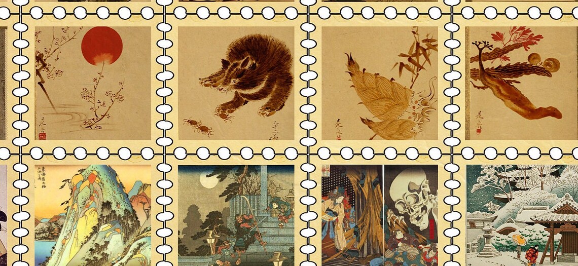 48 JAPANESE STAMPS, JAPANESE Printable Stamp, Vintage Stamp, Painting ...