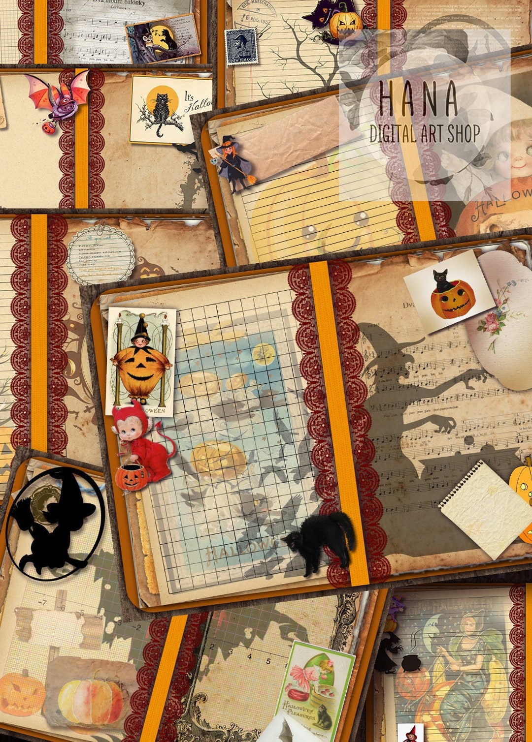 DIGITAL VINTAGE HALLOWEEN Ephemera, Junk Journal Printable Pages ...