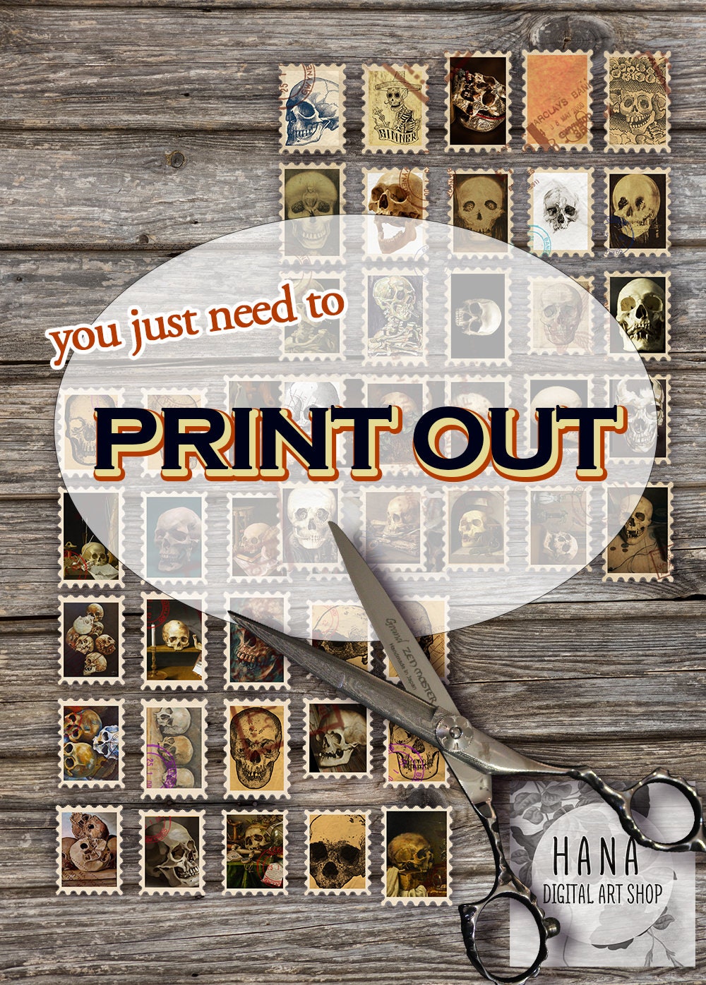 50 SKULL STAMPS, Horror Printable Stamp, Vintage Stamp, Gothic Stamps ...