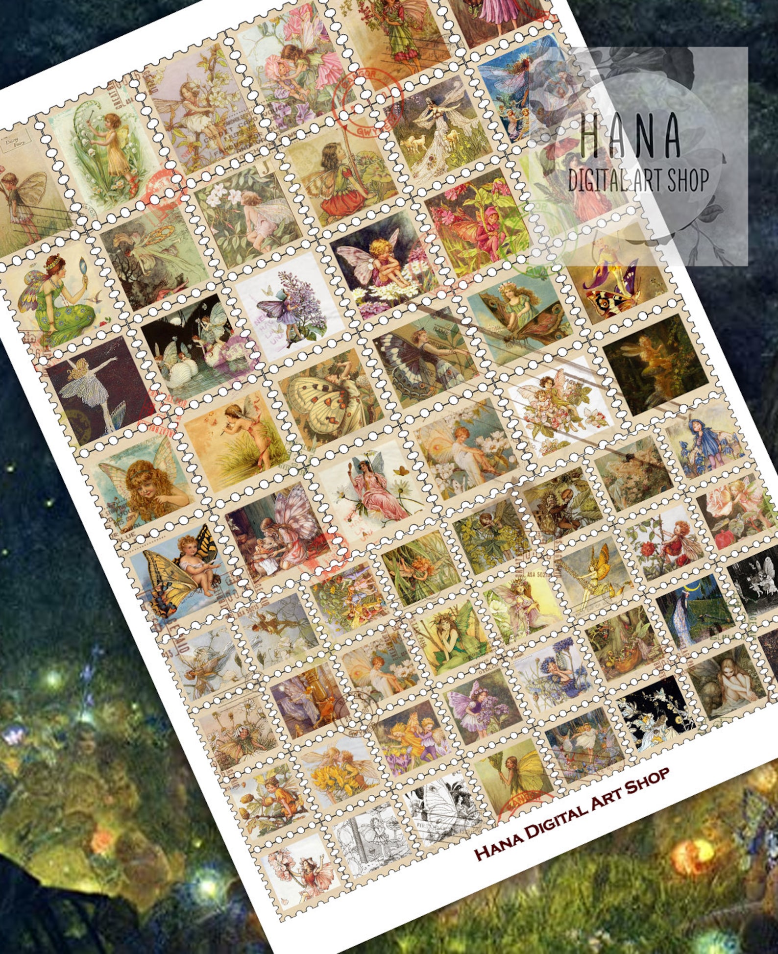 48 FAIRY STAMPS, Fairy Printable Stamp, Vintage Stamp, Fairy Stamps ...