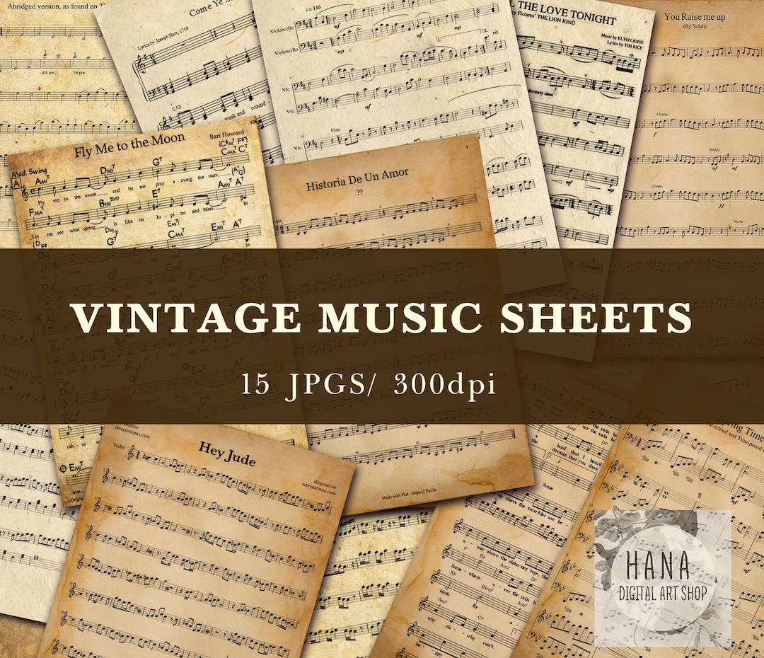 VINTAGE MUSIC SHEETS, Real Vintage Music Sheets, Vintage Paper ...