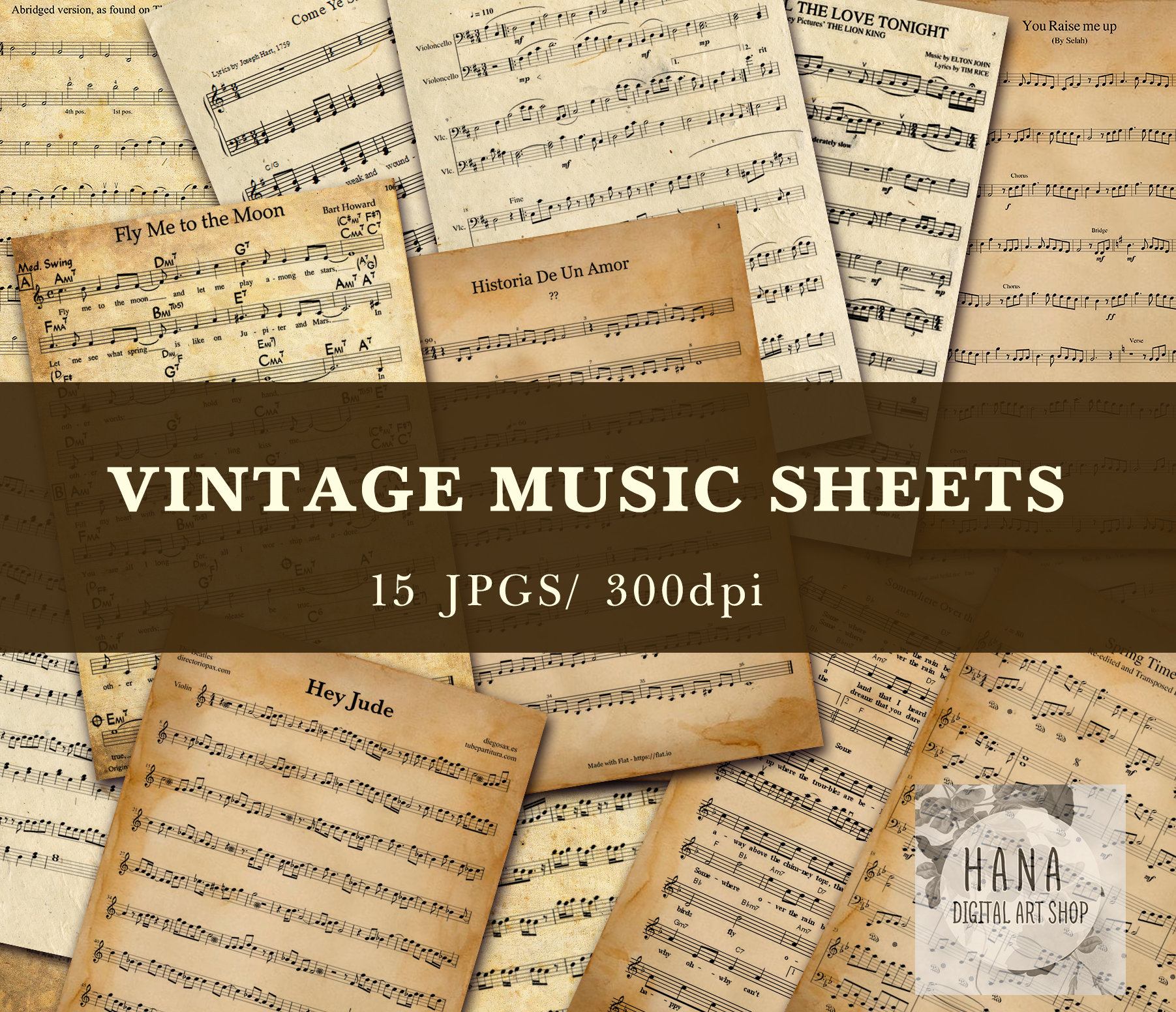 VINTAGE MUSIC SHEETS, Real Vintage Music Sheets, Vintage Paper ...
