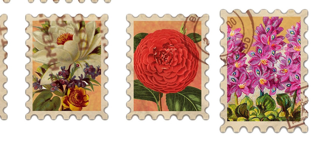 50 FLOWER STAMPS, Printable Stamp, Vintage Letters, Vintage Stamps ...