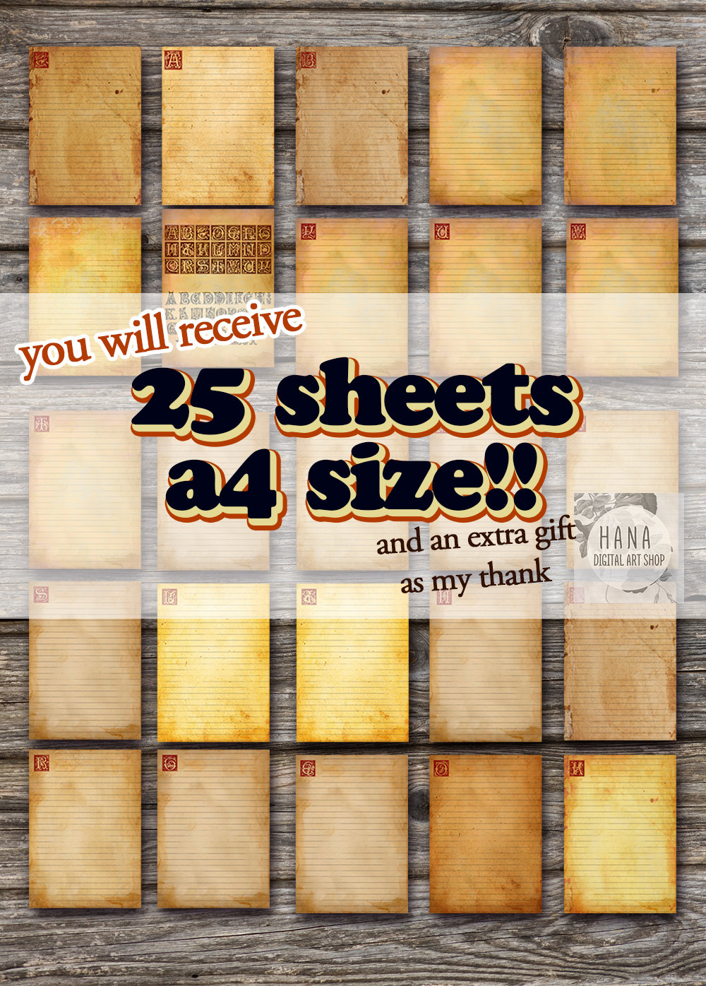 ALPHABET LINED Paper, Vintage Lined Paper, Paper to Write On, Digital ...