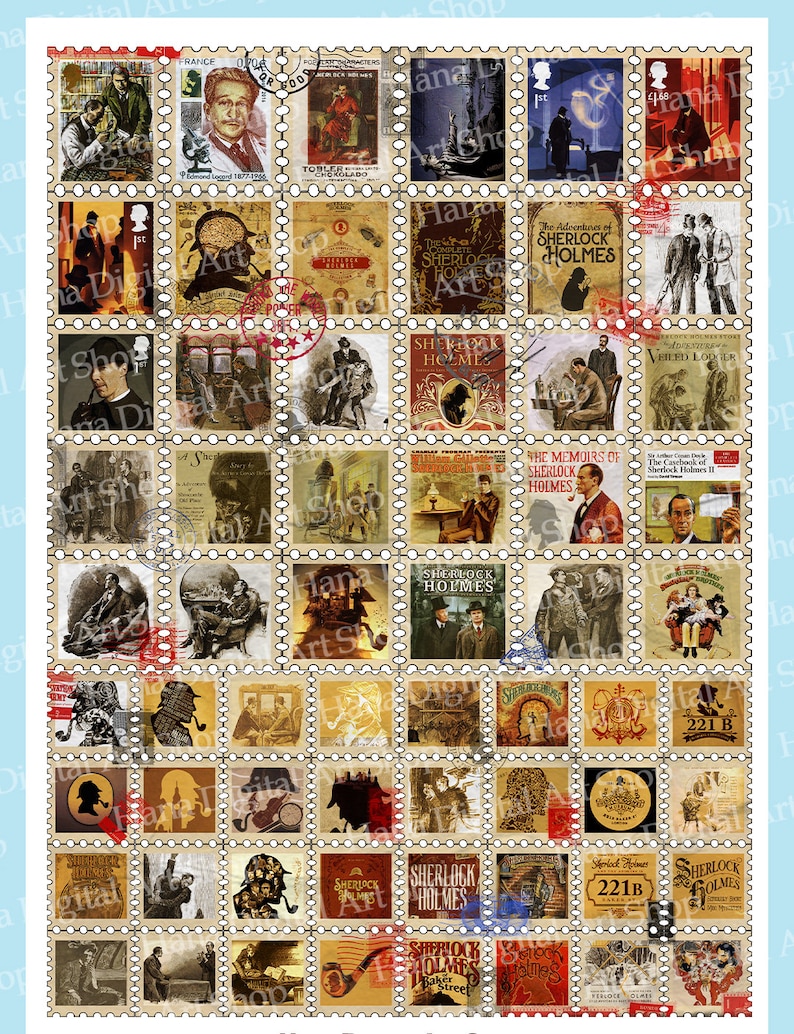 48 SHERLOCK HOLMES STAMPS, Printable Stamp, Vintage Stamp, Holmes ...