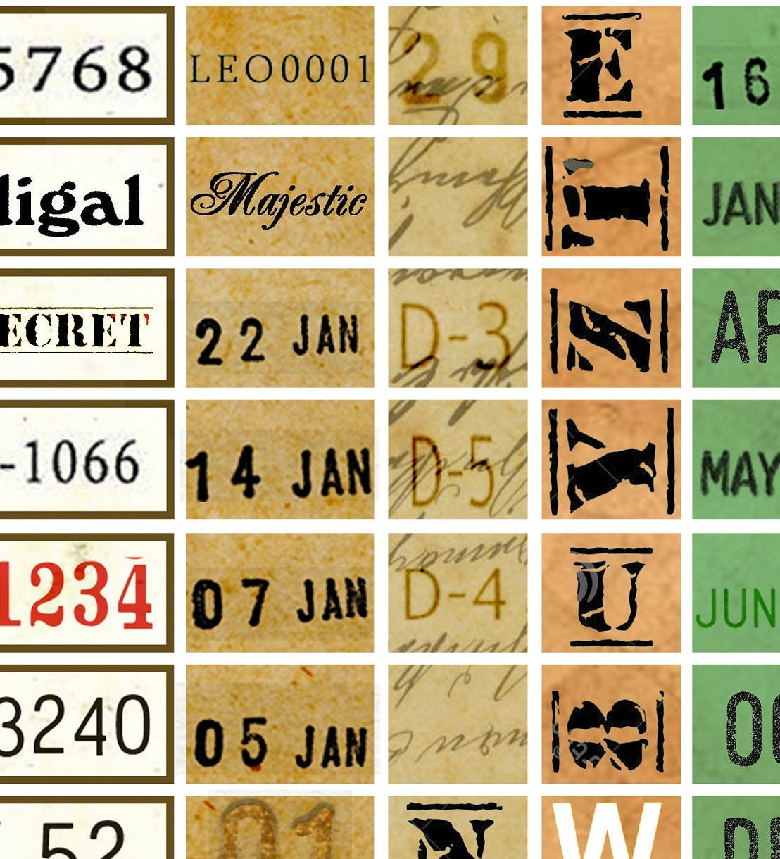 RANDOM TEXT & NUMBERS Clip Art, Printable Vintage Labels, for Journal ...