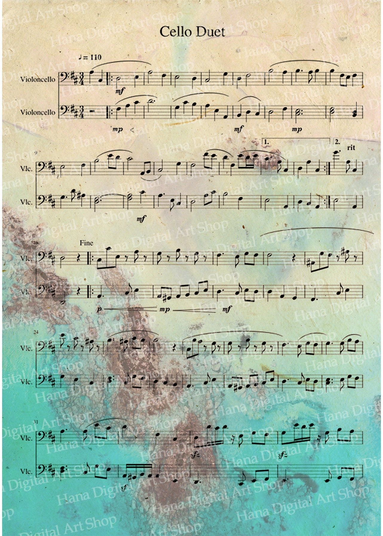 WATERCOLOR MUSIC SHEETS, Real Vintage Music Sheets, Vintage Paper ...