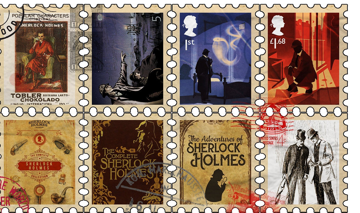 48 SHERLOCK HOLMES STAMPS, Printable Stamp, Vintage Stamp, Holmes ...