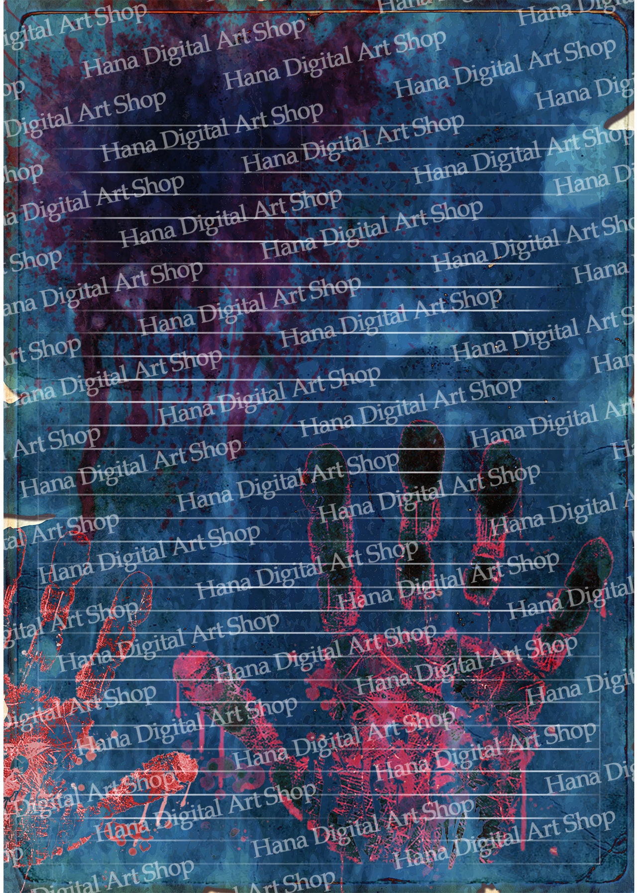BLOODY LINE PAPER, Creepy Journal Printable Pages, Digital Ephemera ...