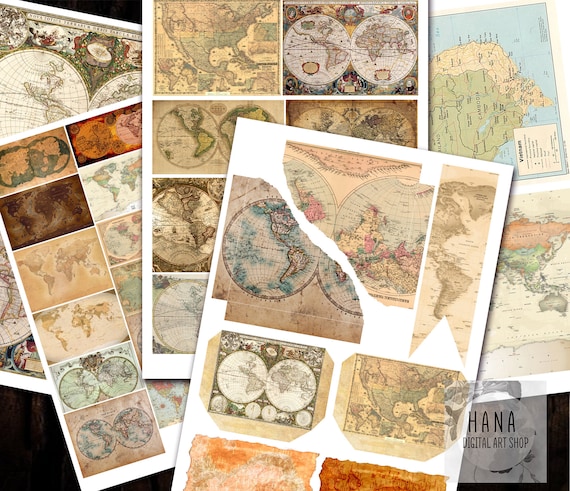 SMALL MAPS Cards Printable Vintage Map Paper Junk Journal - Etsy