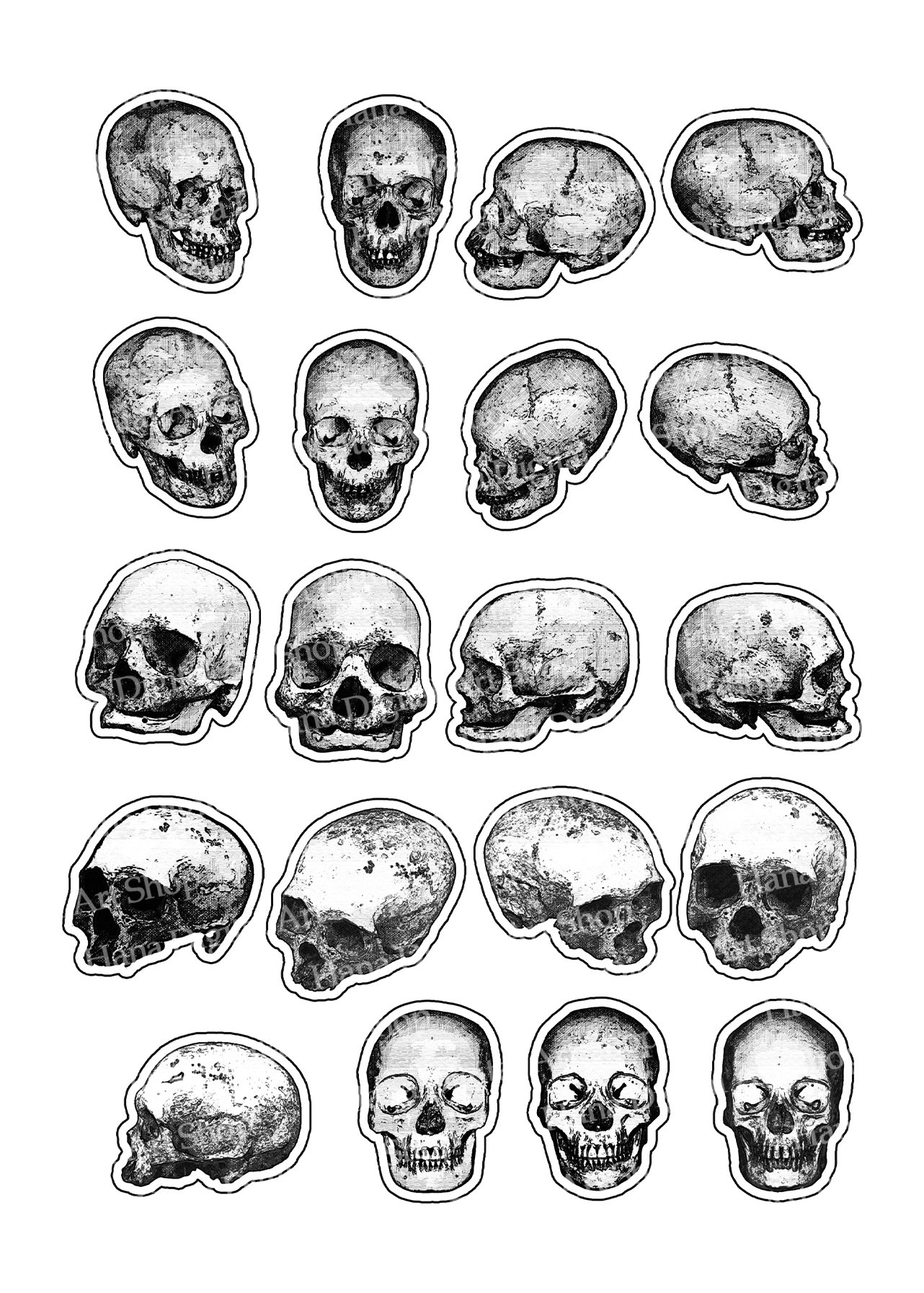 SKULL STICKERS, Printable Images, Vintage Art, Instant Download ...