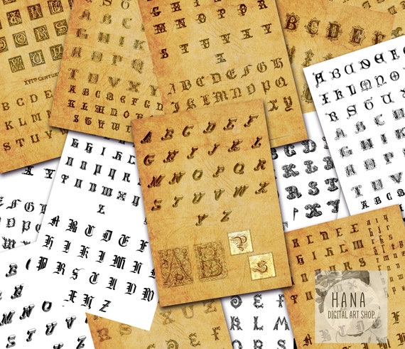 VINTAGE ALPHABET Clip Art Printable Vintage Letter Gothic - Etsy