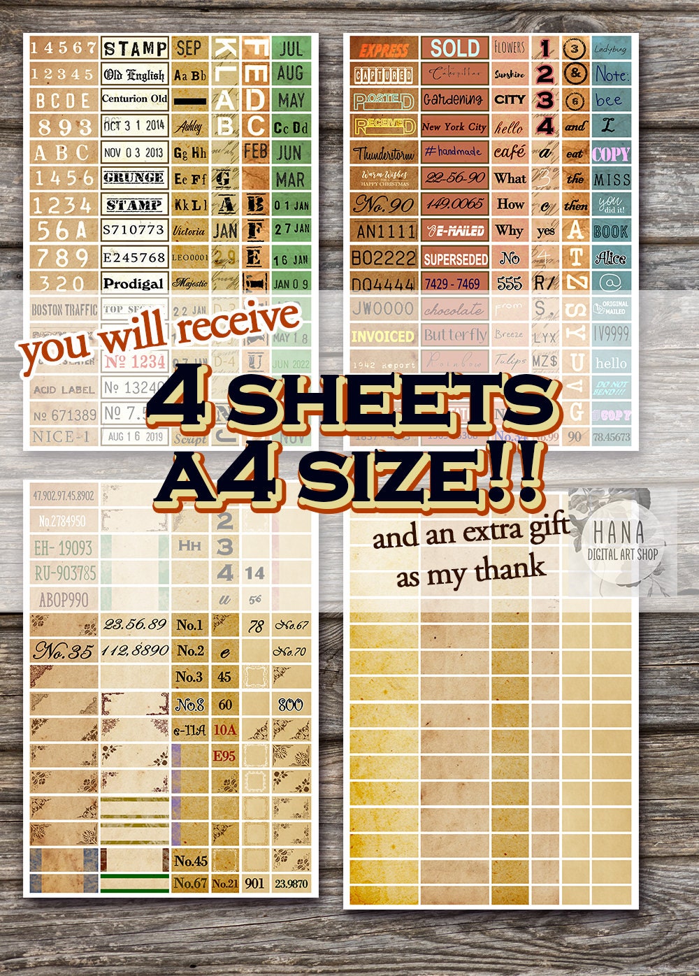 RANDOM TEXT & NUMBERS Clip Art, Printable Vintage Labels, for Journal ...
