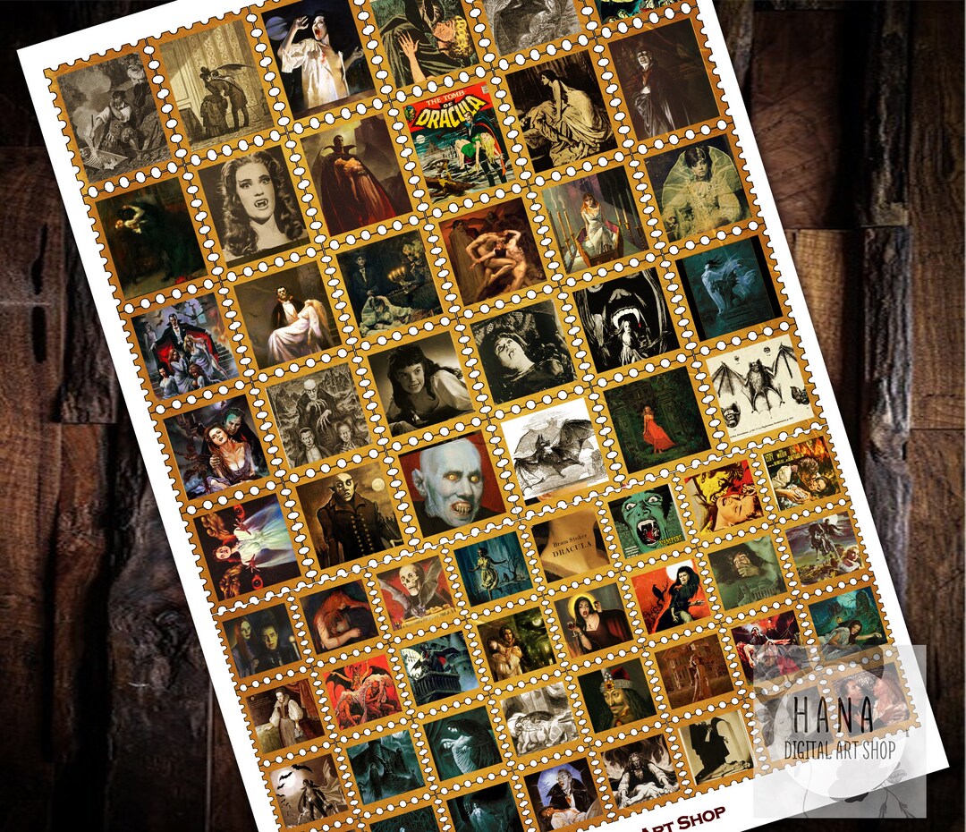 48 VAMPIRE STAMPS, Book of Shadow , Vintage Journal, Dracula Art ...
