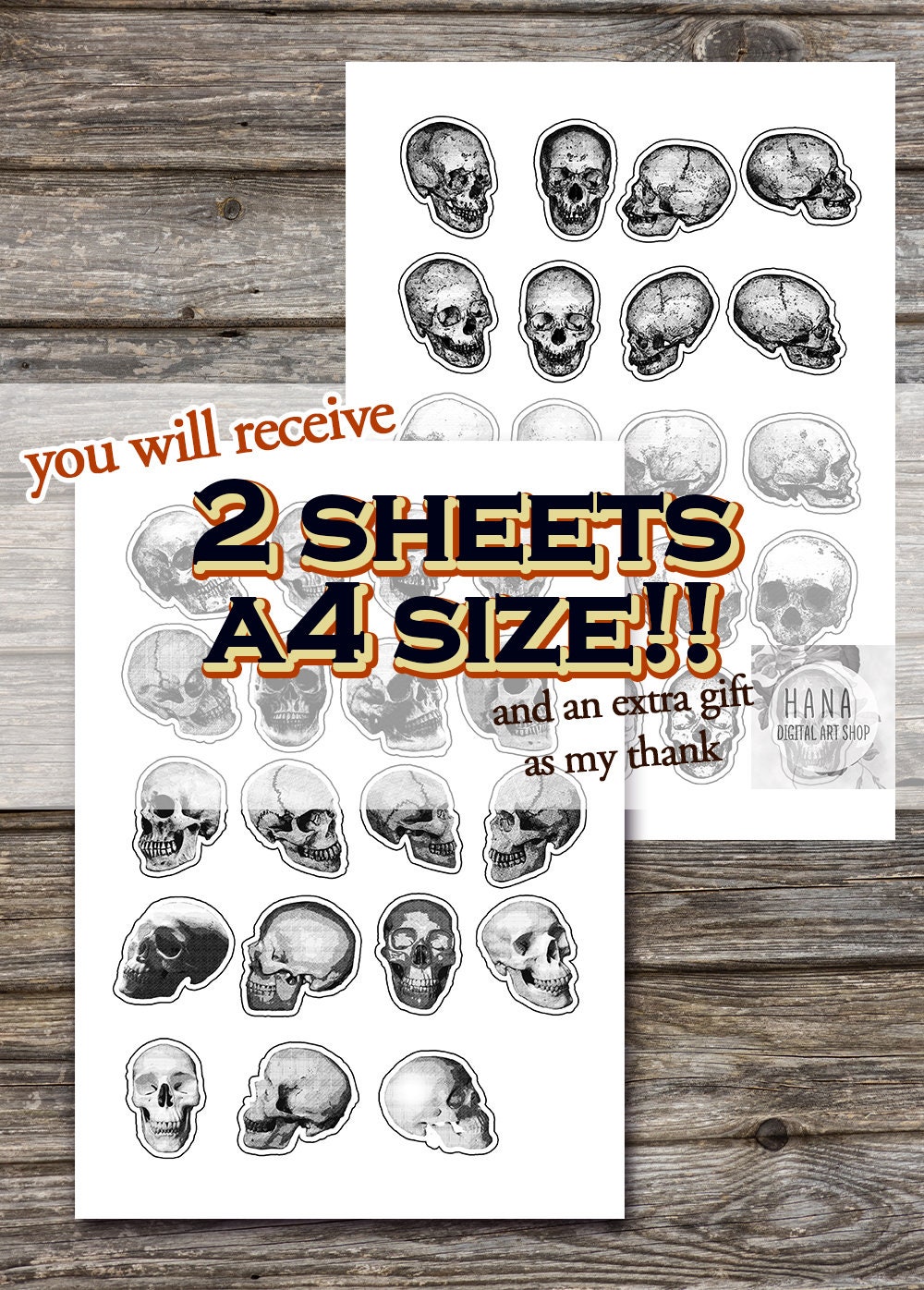 SKULL STICKERS, Printable Images, Vintage Art, Instant Download ...