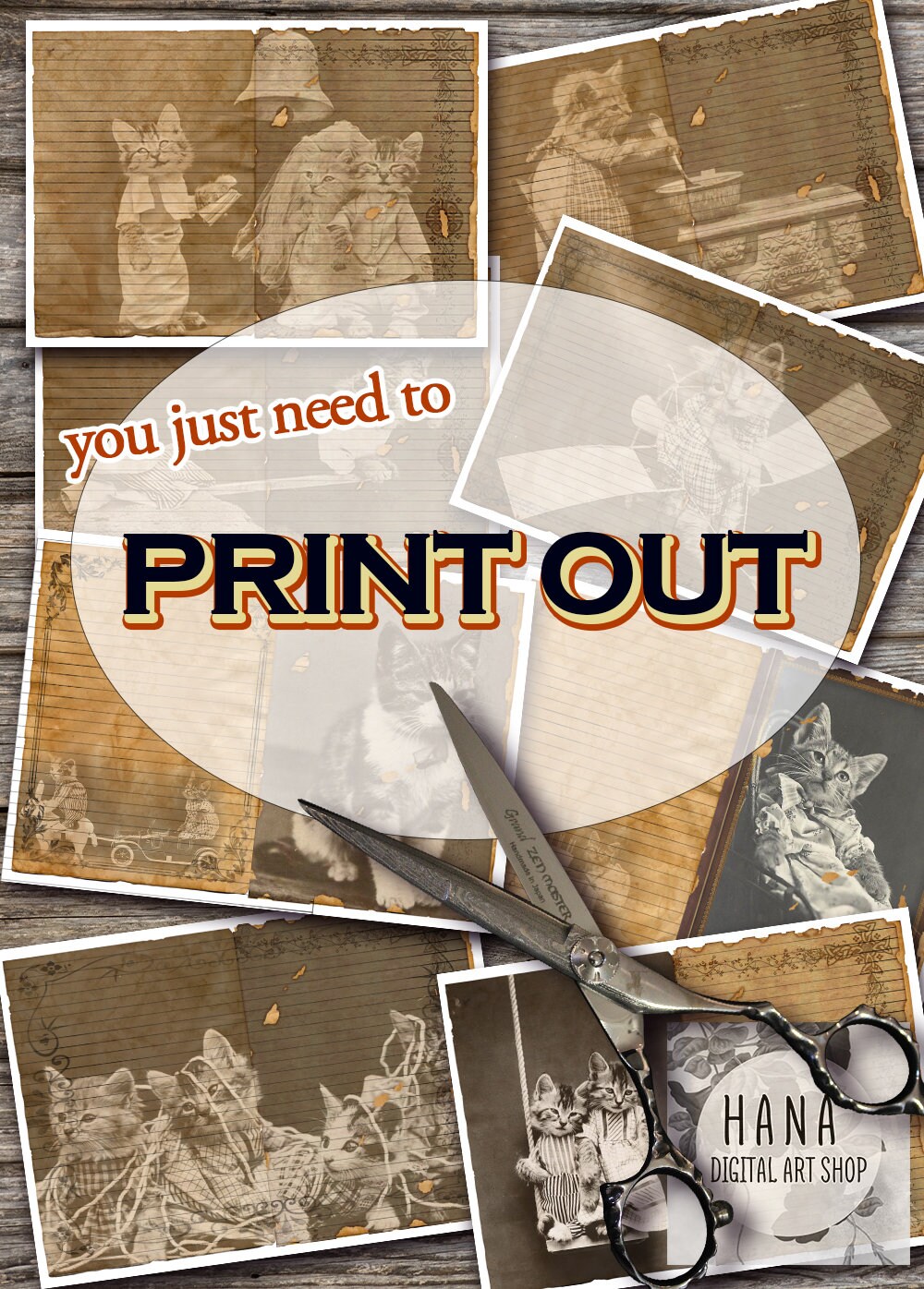 DIGITAL VINTAGE CAT Printable Journal Pages, Vintage Cat Journal, Dark ...