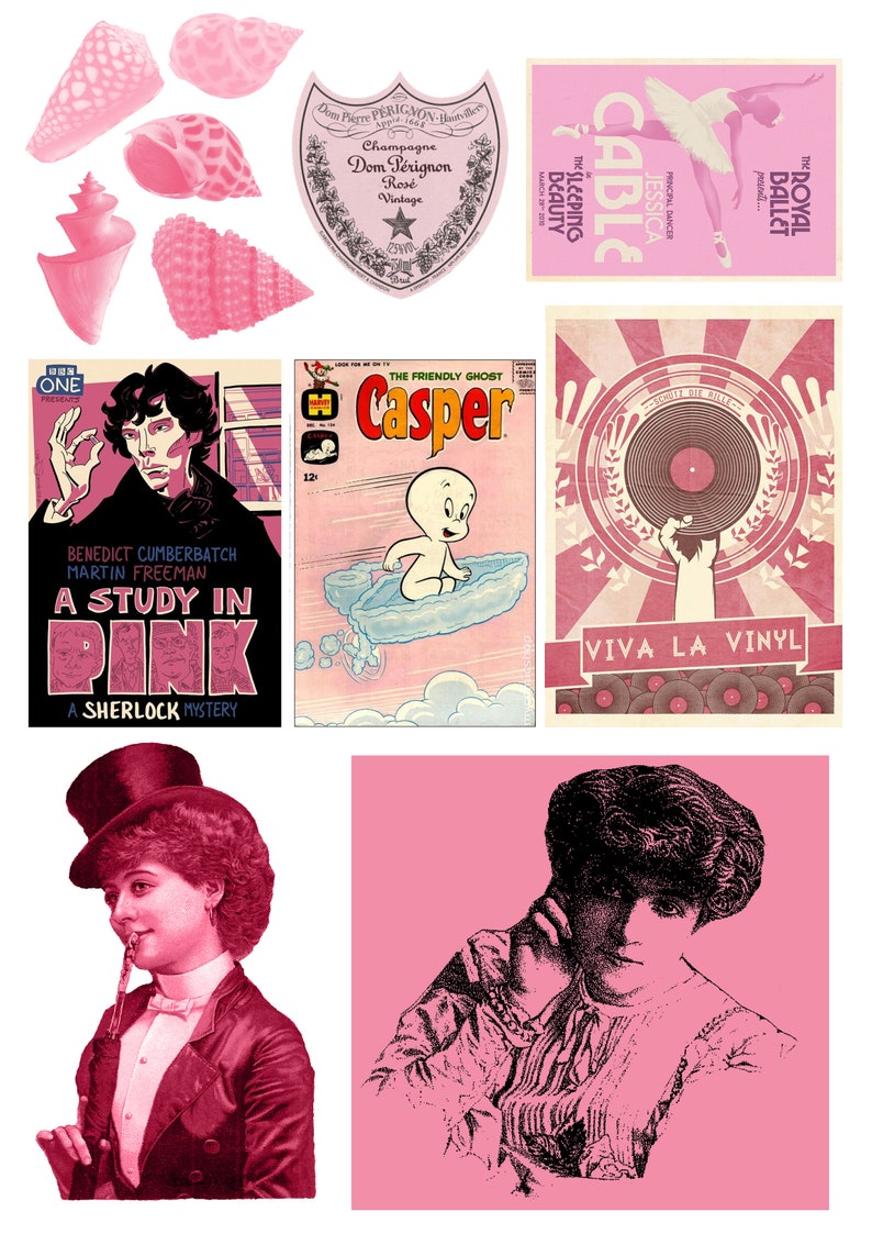PINK VINTAGE EPHEMERA, Pink Junk Journal, Pink Printable Kit, Vintage ...