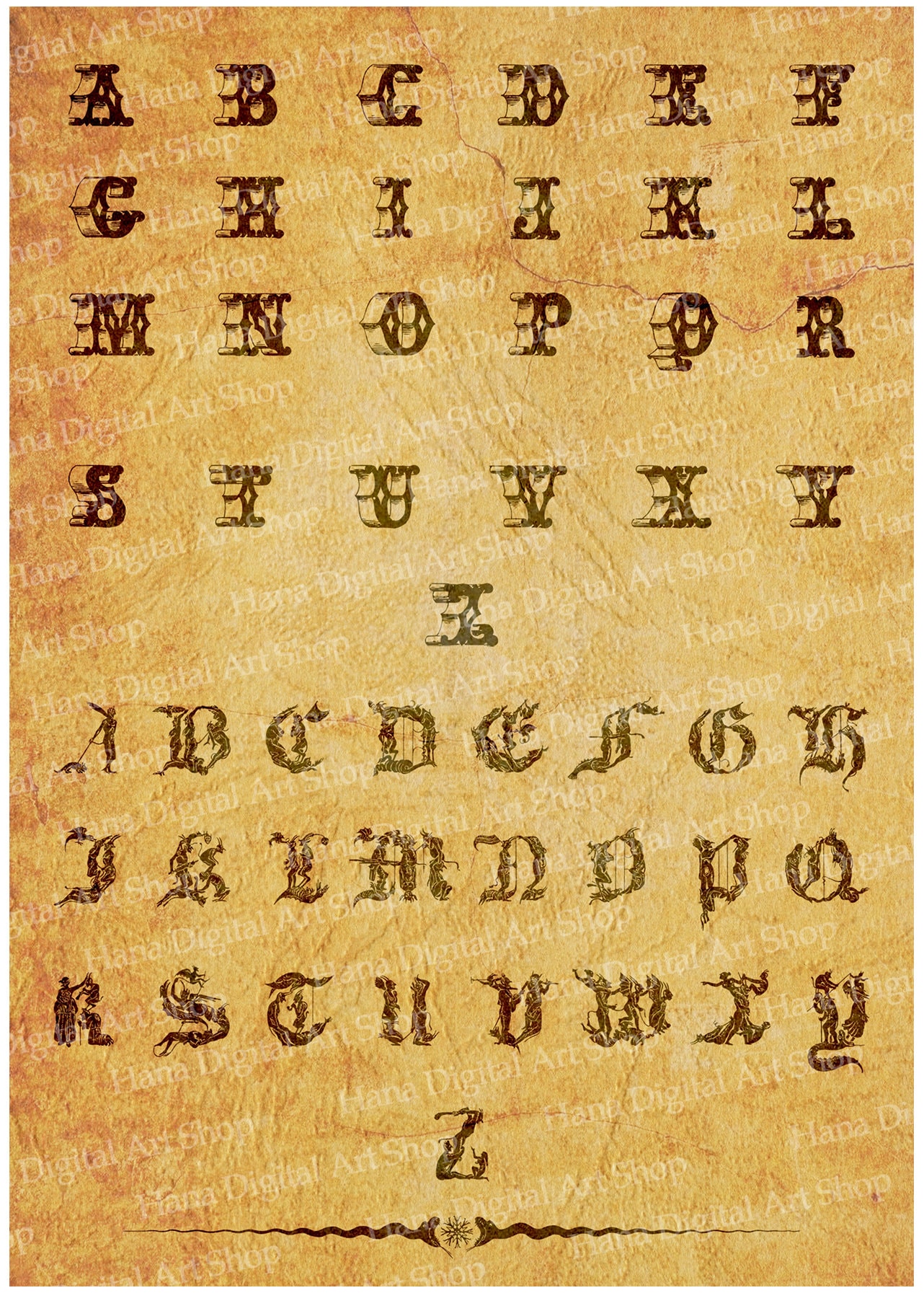 VINTAGE ALPHABET Clip Art Printable Vintage Letter Gothic - Etsy