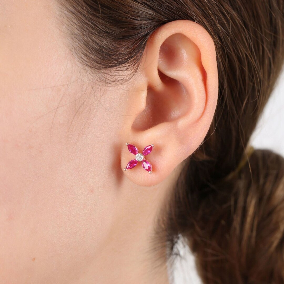 Marquise Ruby Tone Rose Color 925 Sterling Silver Earrings-anniversary ...