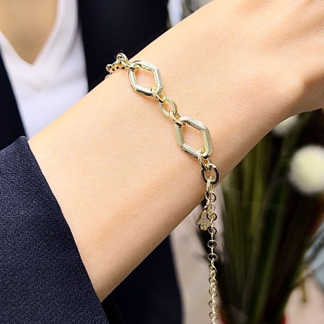 14K Gold Plated Italian Design Hallow Sterling Silver Bracelet-925 ...