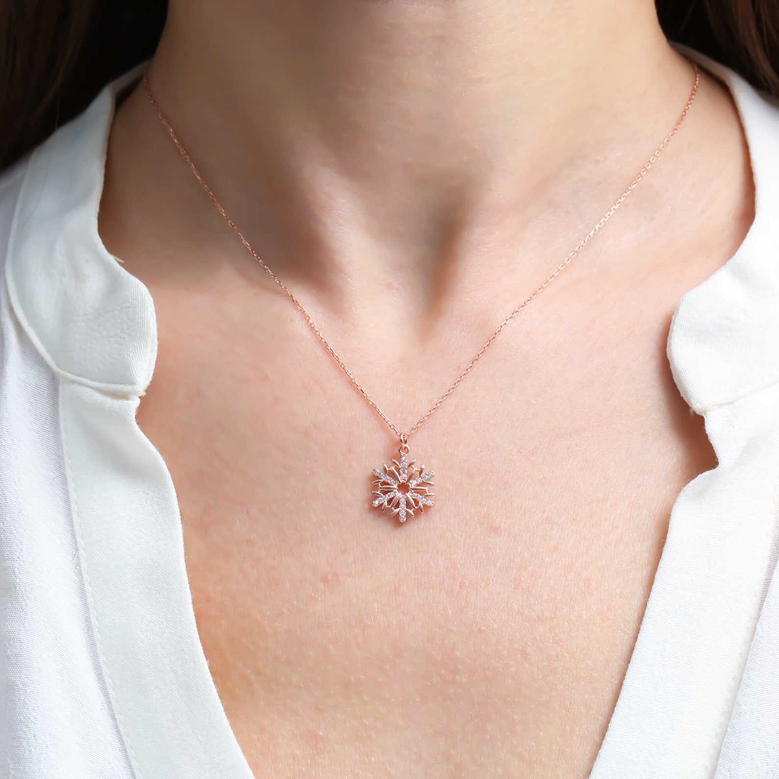 Snowflake Amethyst Crystal Rose Gold Color Silver Necklace - Etsy