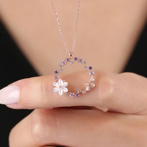 Circle Love Moire Flowers Necklace Women Silver Necklace Rose Gold ...