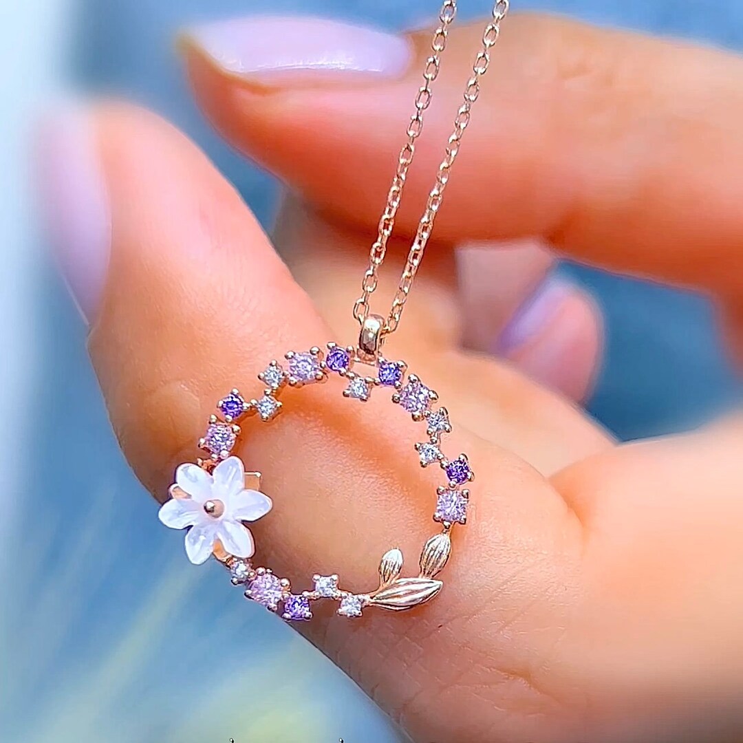Circle Love Moire Flowers Necklace Women Silver Necklace Rose Gold ...