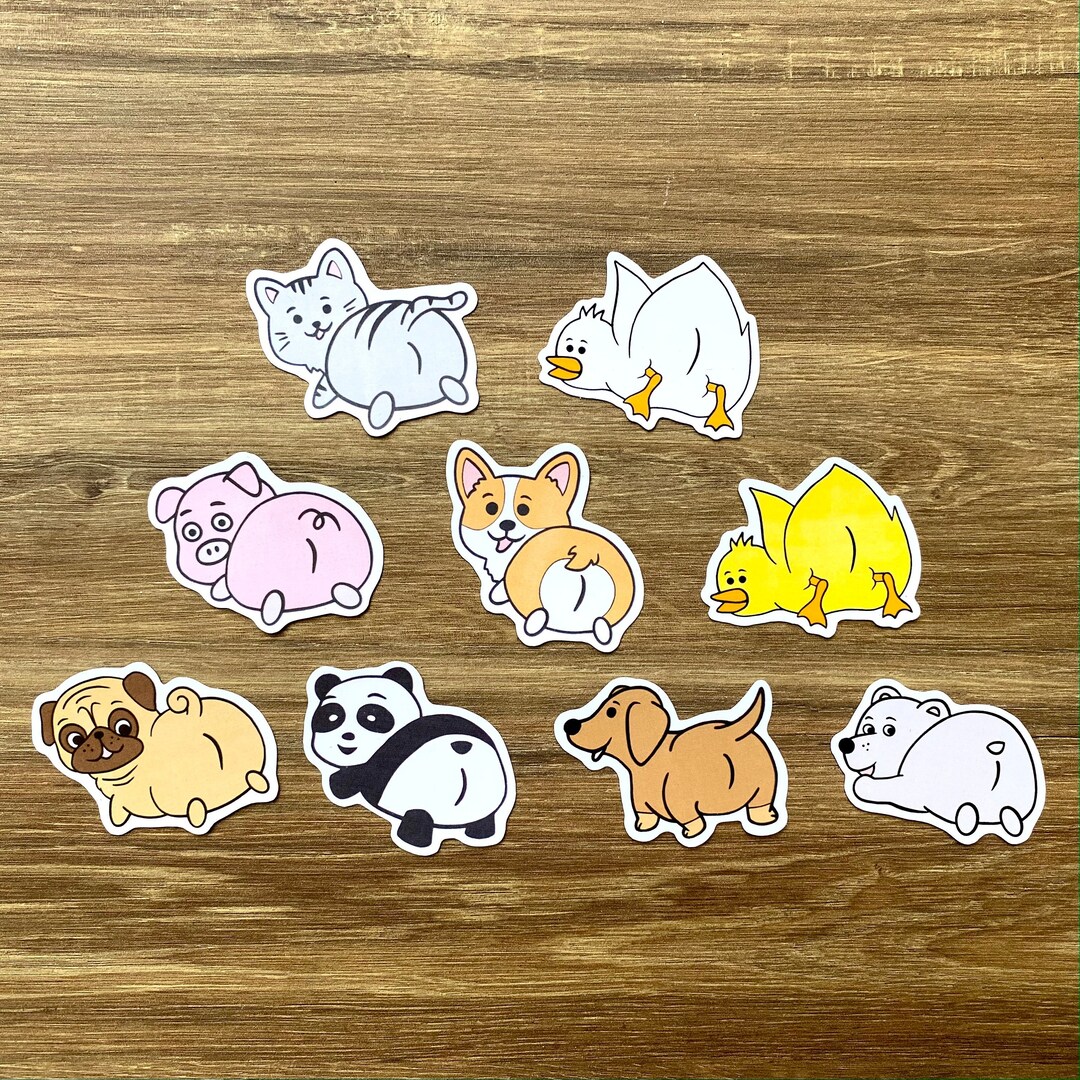 Animal Butt Vinyl Stickers | Cute Animal Buttie | Pig Pug Corgi Weiner ...