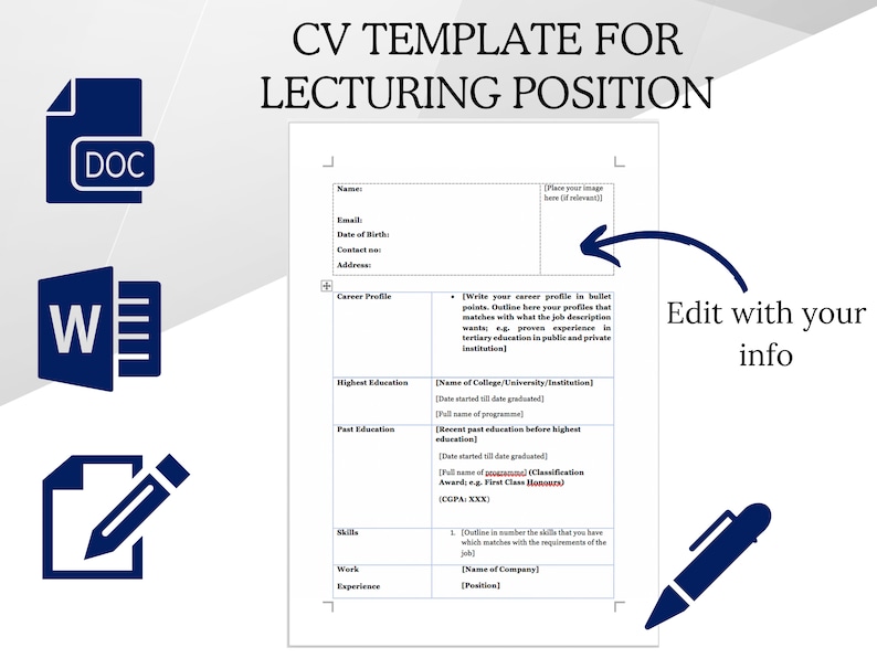CV and Cover Letter Template for Teaching and Lecturing Position ...