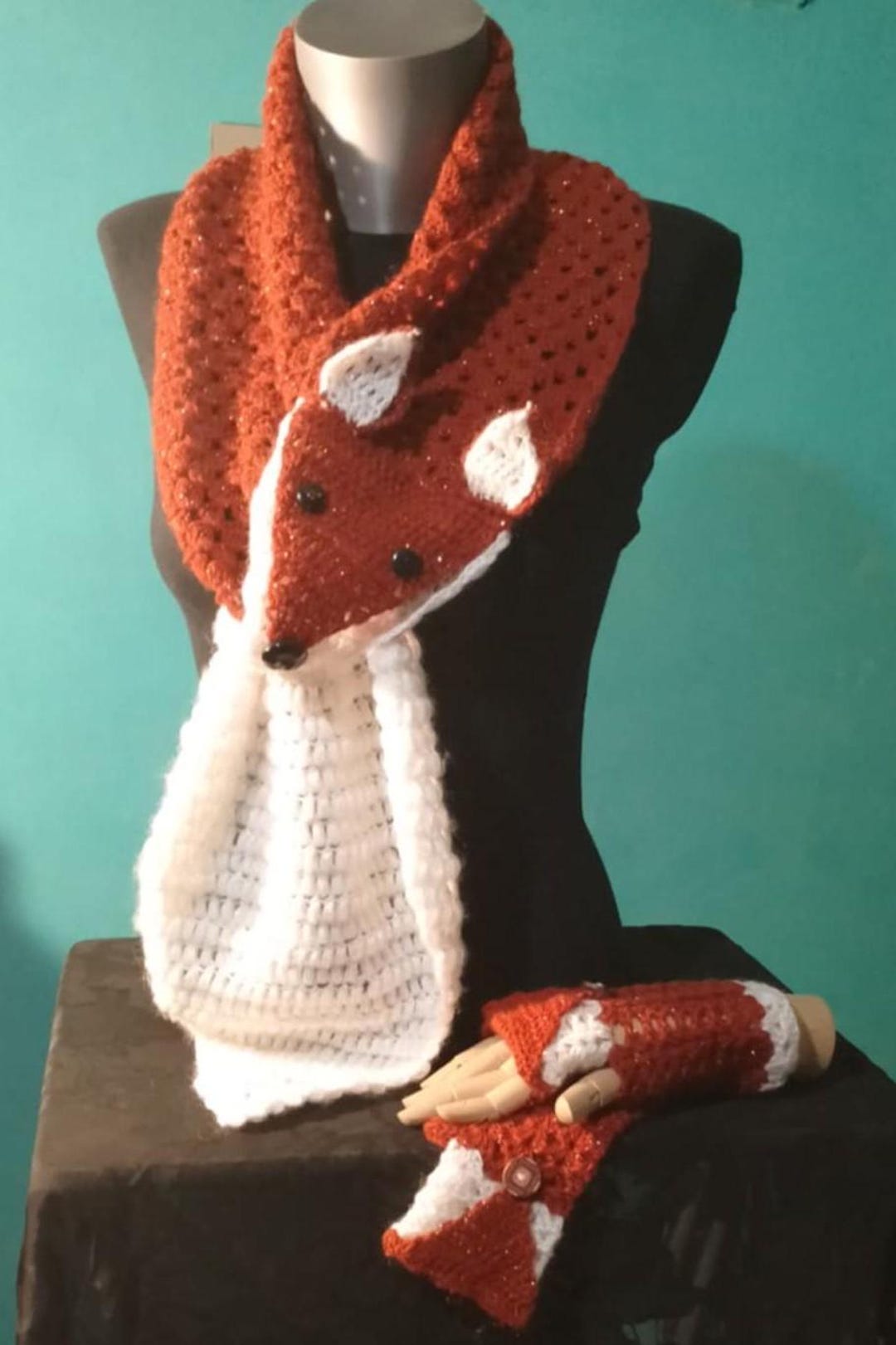 Winter Crocheted Fox Scarf and Fingerless Gloves - Etsy