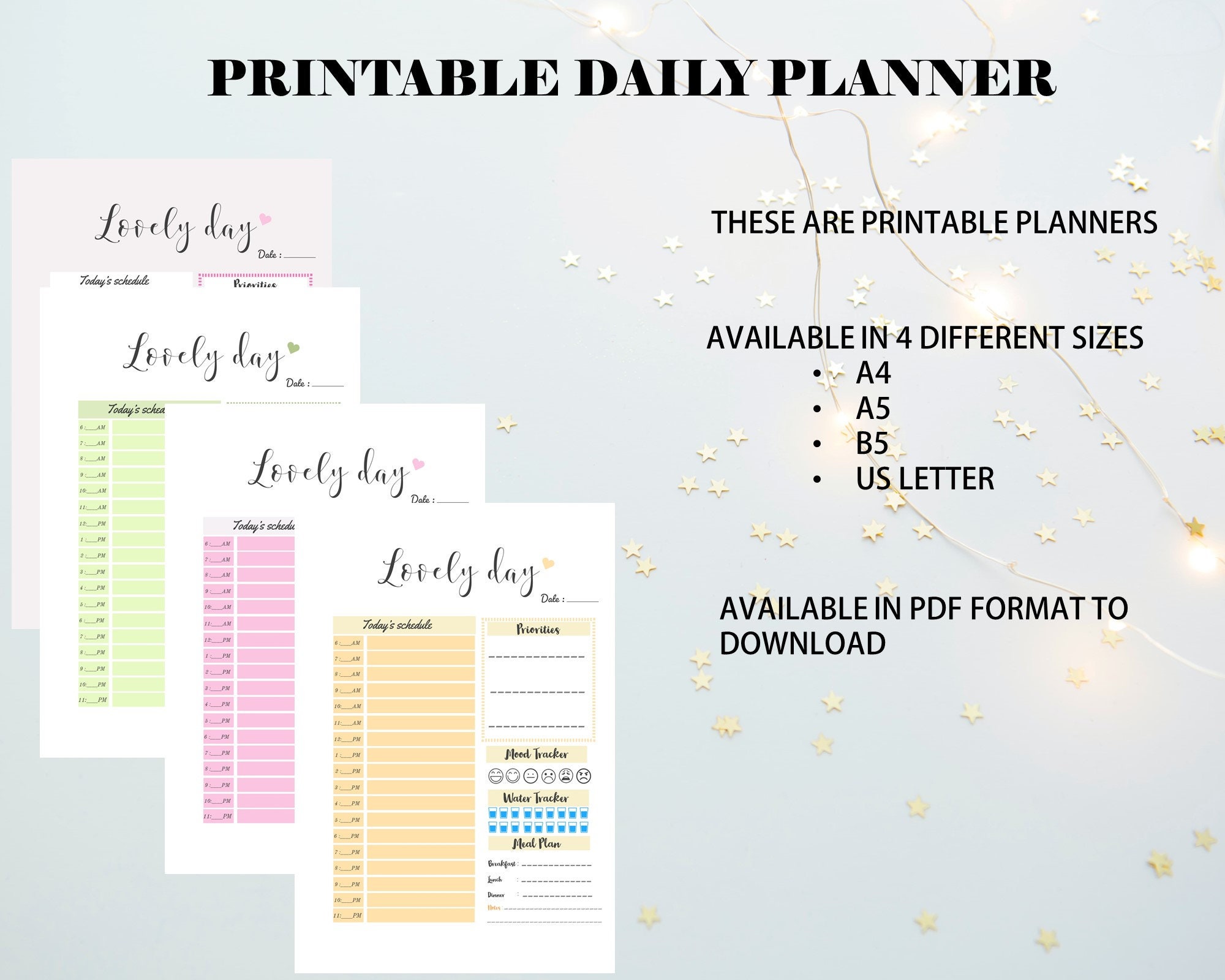 Printable Daily Planner in 4 Different Color Themes - Etsy